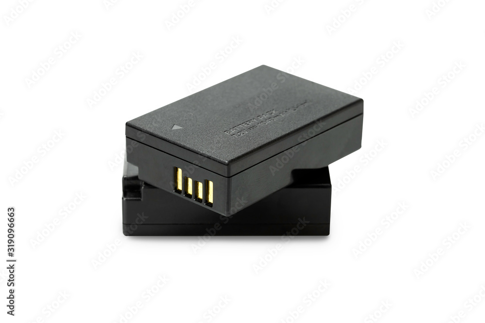 Stack of lithium-ion battery for camera isolated on white background ...