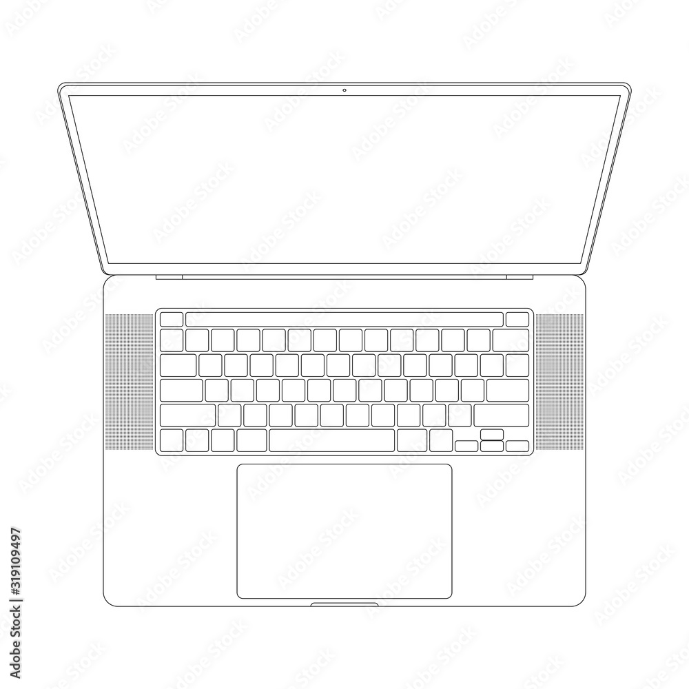 laptop icon in outline style design with keyboard and touchpad top view ...