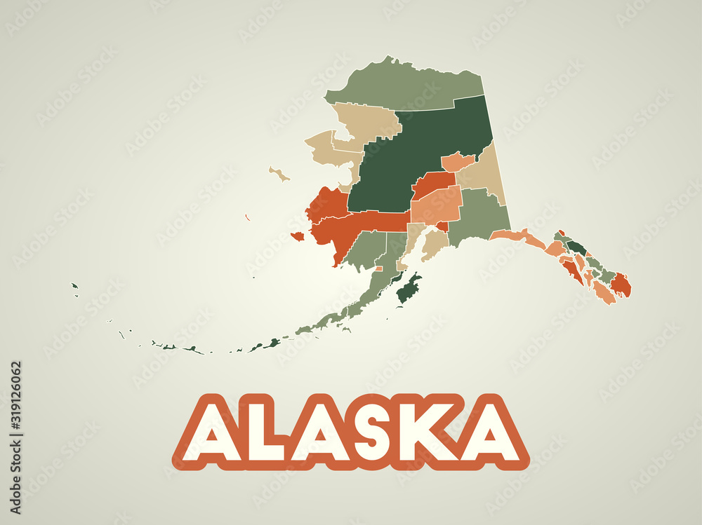Alaska poster in retro style. Map of the us state with regions in ...