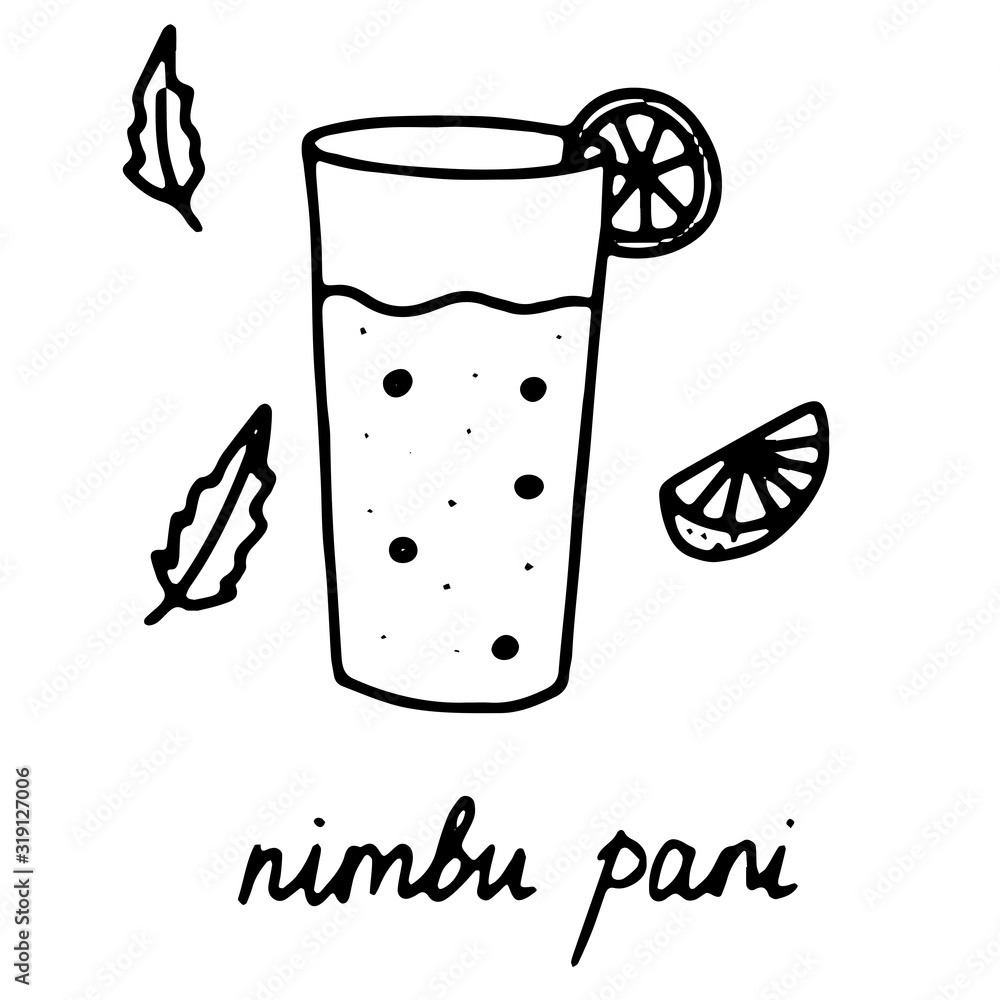 Hand drawn isolated indian food icon. Black outline illustration of ...