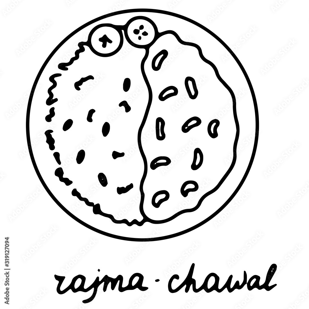 Hand drawn isolated indian food icon. Black outline illustration of ...