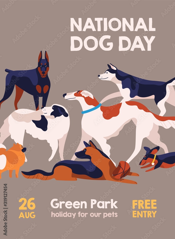 Happy National Dog Day 26 august poster vector flat illustration ...