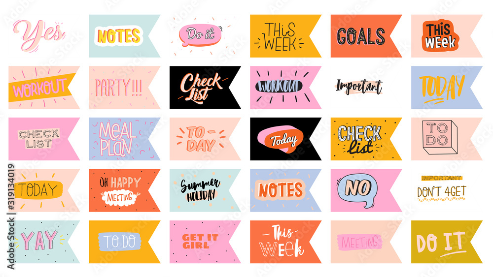 Collection of weekly or daily planner, note paper, to do list, stickers ...