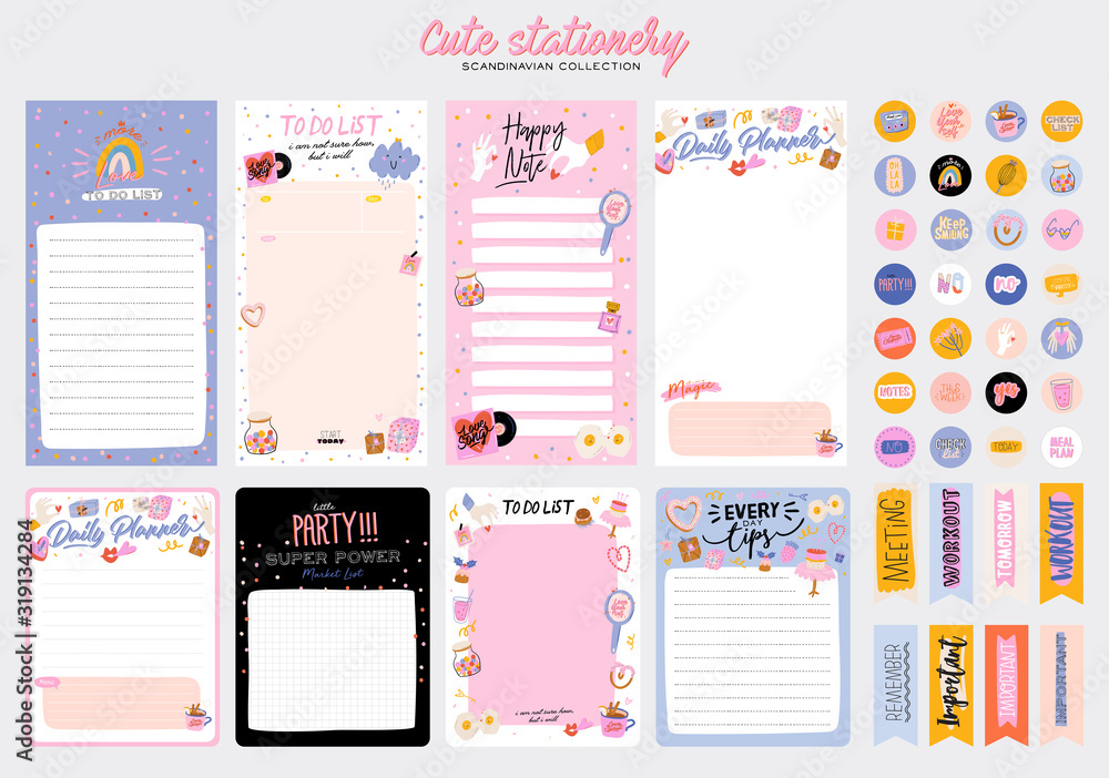 Collection of weekly or daily planner, note paper, to do list, stickers ...