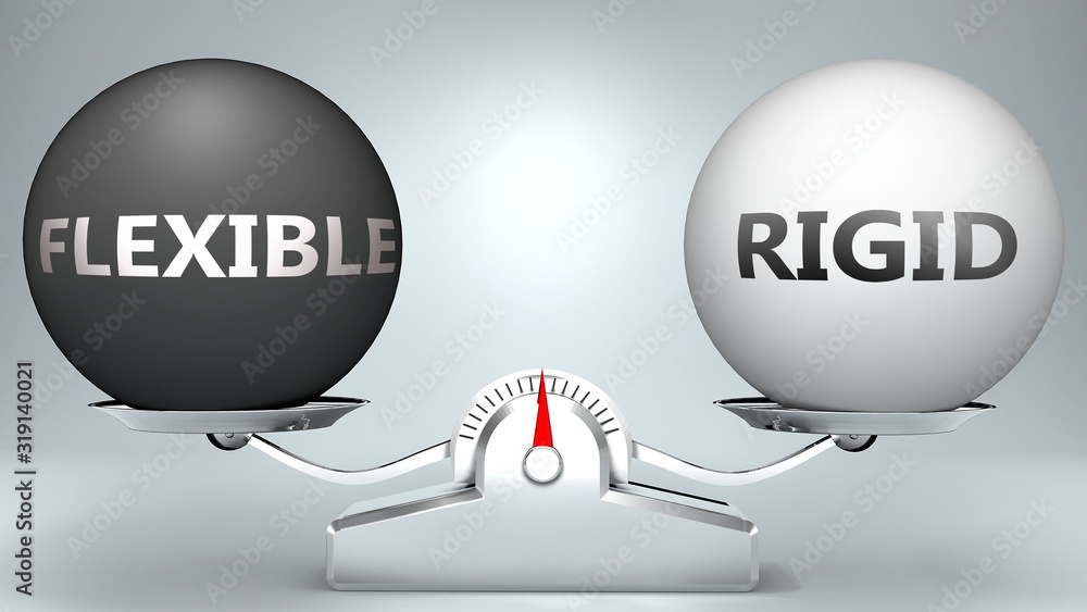 Flexible and rigid in balance - pictured as a scale and words Flexible ...