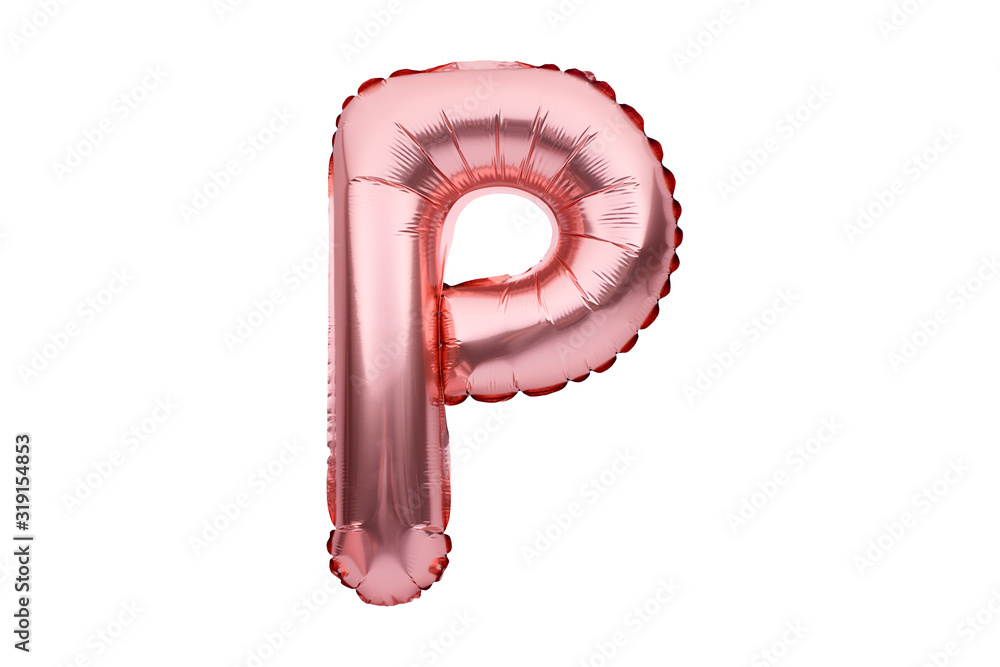 Letter P made of rose golden inflatable helium balloon isolated on ...