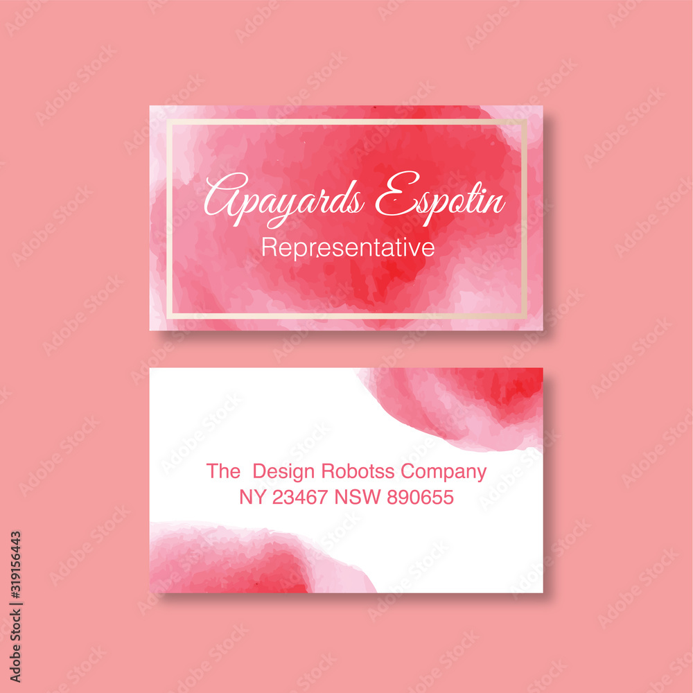 Splash color name card design with red watercolor illustration. Stock ...
