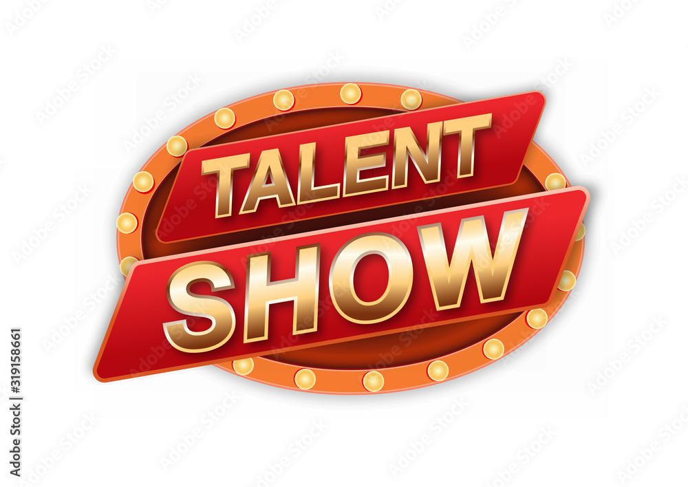 Talent show sign stage banner, red curtains and event invitation poster ...