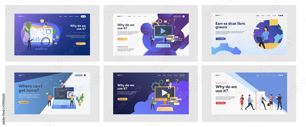 Set of business people with computer. Flat vector illustrations of men ...