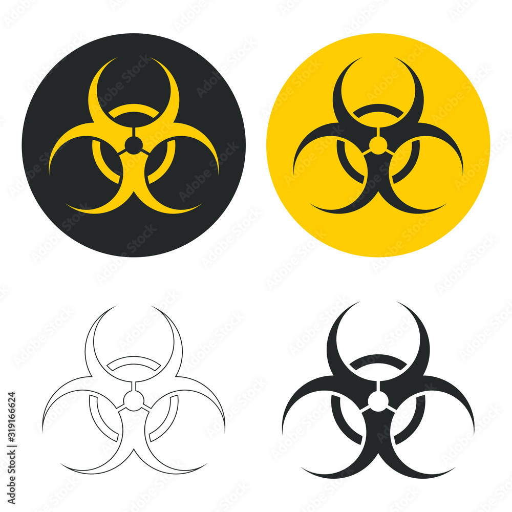 Biohazard warning safety icon shape set. biological hazard risk logo ...