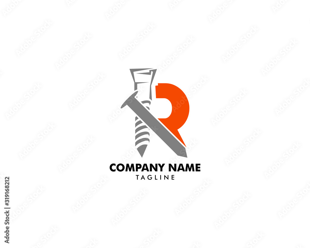 Initial Letter R with Screw and Nail Vector Logo Template Design ...