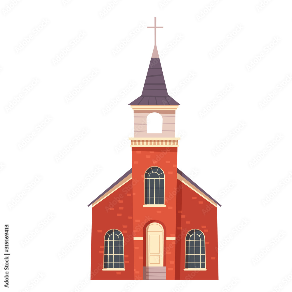 Urban retro colonial style church building cartoon vector illustration ...