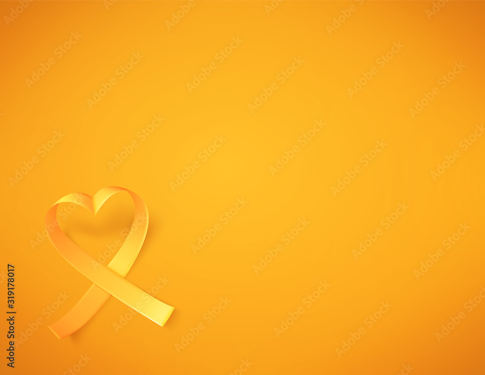 Background with realistic gold ribbon heart shaped. World childhood ...