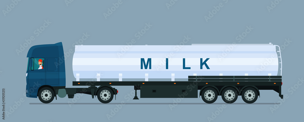Milk carrier with driver isolated. Vector flat style illustration ...