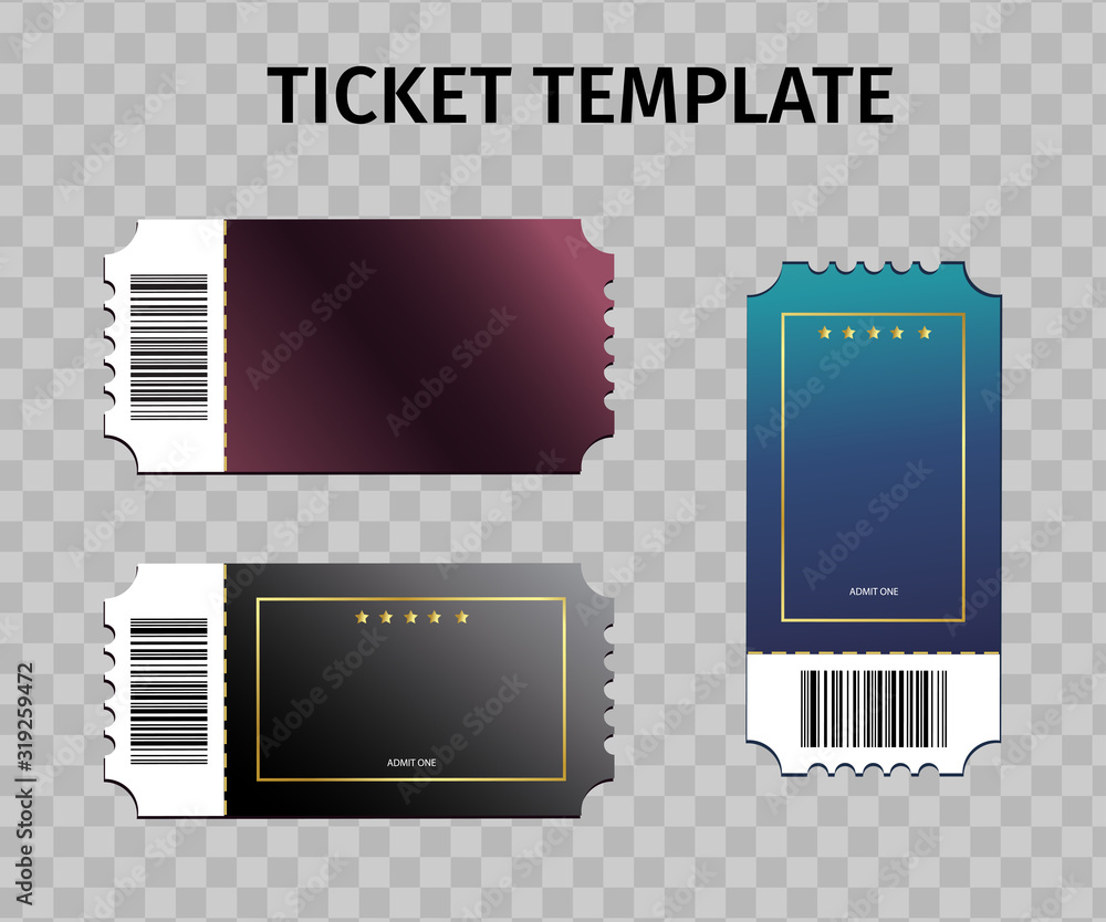 Ticket templates set colorful vertical and horisontal isolated on ...