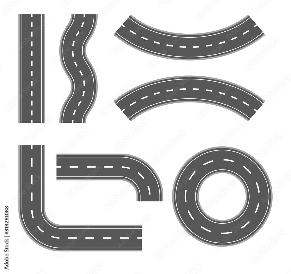 Set of flat roads isolated on white background flat design Stock ...