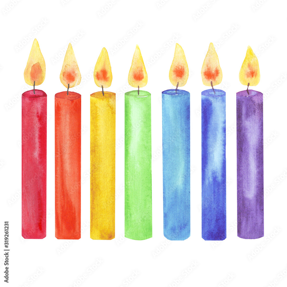 watercolor clip art rainbow candles - set of design elements isolated ...
