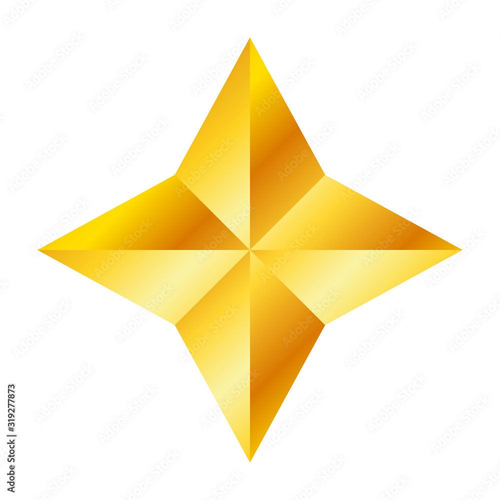 Golden four pointed star, great design for any purposes. Realistic ...
