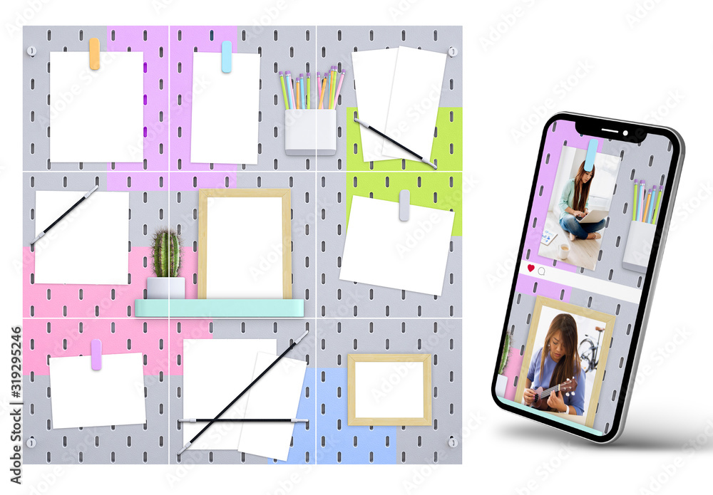 9 Social Media Post Layouts with Noteboard Collage Elements Stock ...