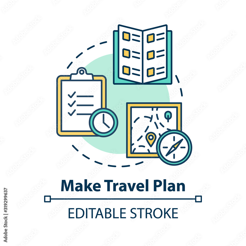 Make travel plan concept icon. Organized tour, vacation organization ...