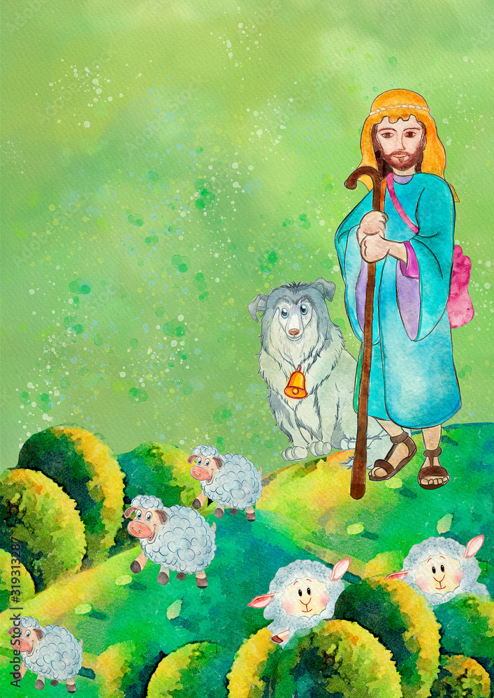 Jesus good Shepherd, christian background for children Stock ...