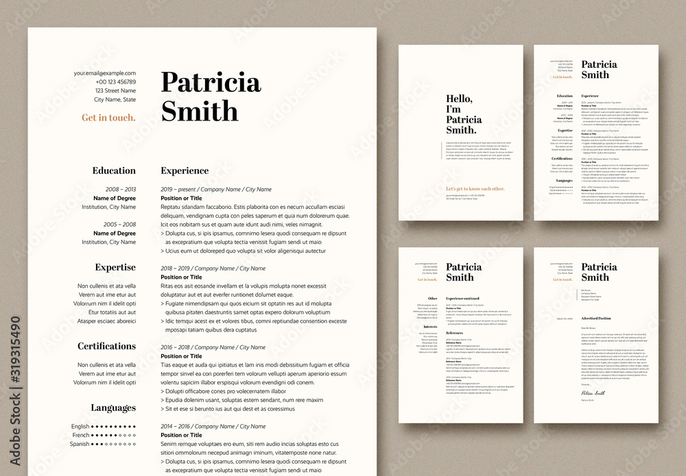 Resume and Cover Letter Layout with Tan Accents Stock Template | Adobe ...