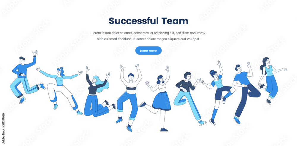Professional teamwork web banner vector template. Friendly office staff ...