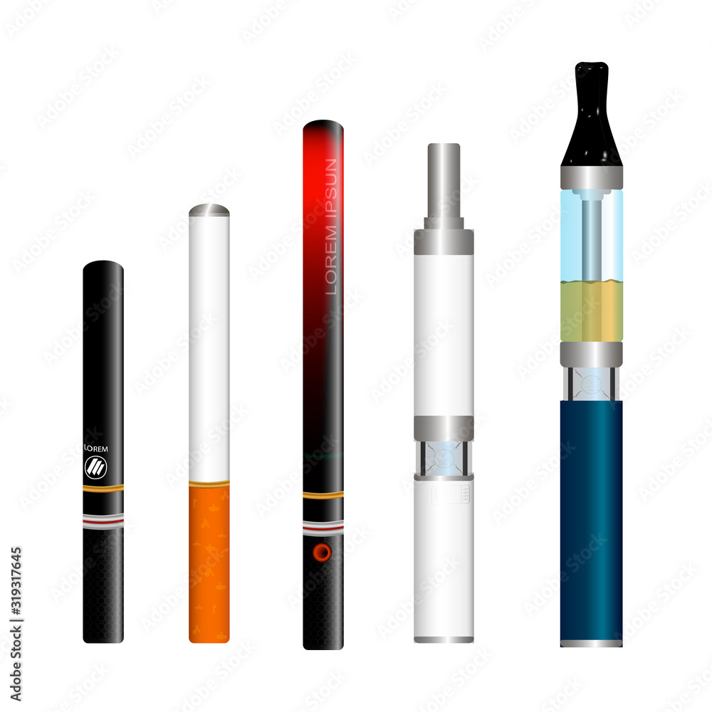 Vector illustration of electronic cigarettes isolated on white ...