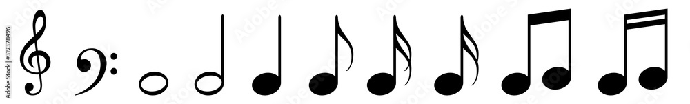 Music Notes Icon Black | Note Illustration | Clef Symbol | Sound Logo ...