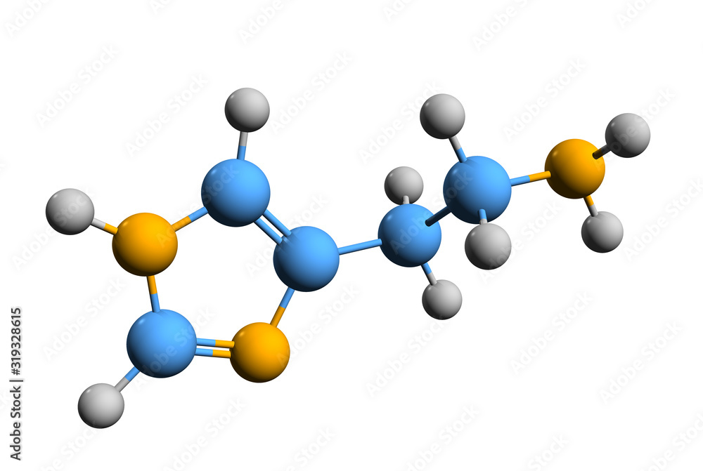 3D image of histamine skeletal formula - molecular chemical structure ...