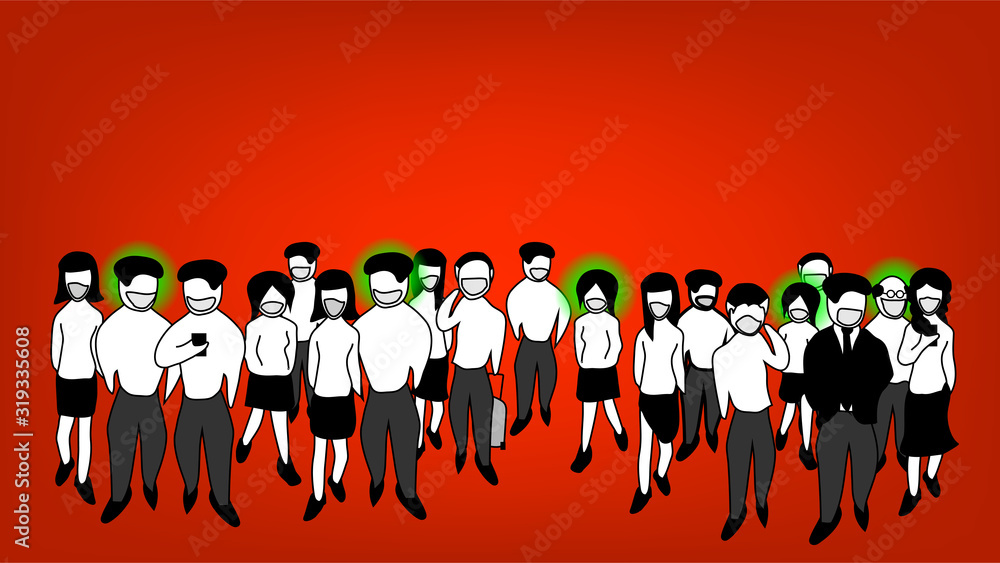 The cartoon illustration picture of a group of people wearing a mask ...