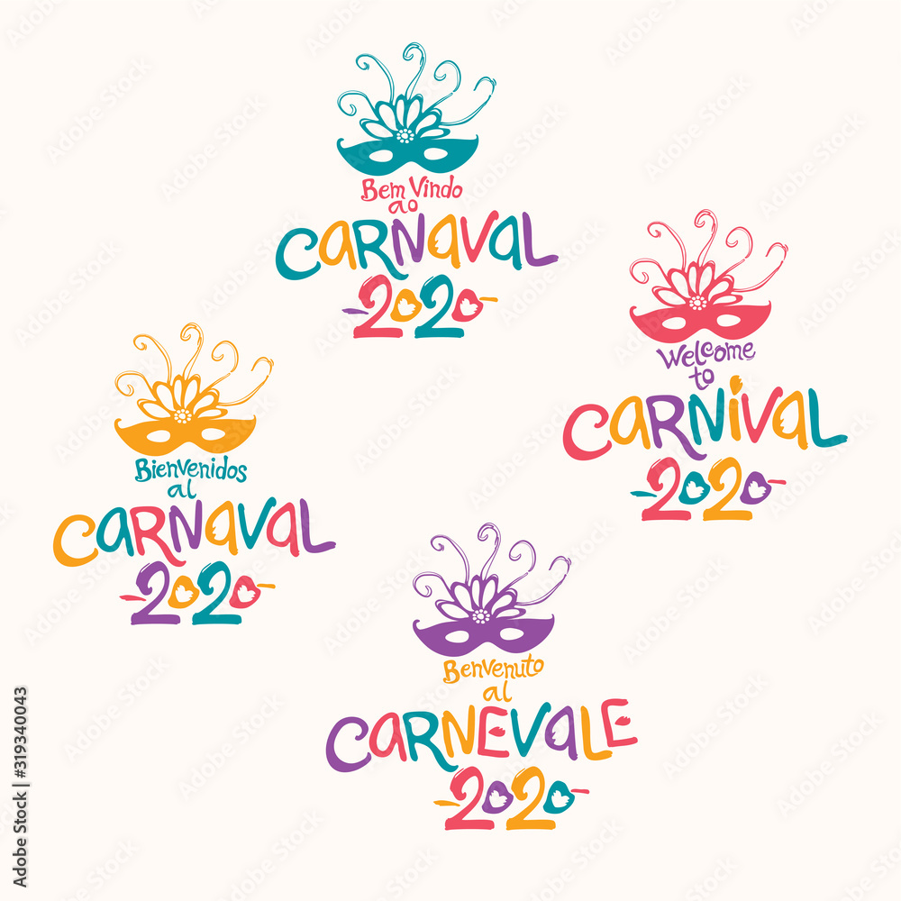 Welcome to Carnival. 2020. Set of four bright Carnival logos in four ...