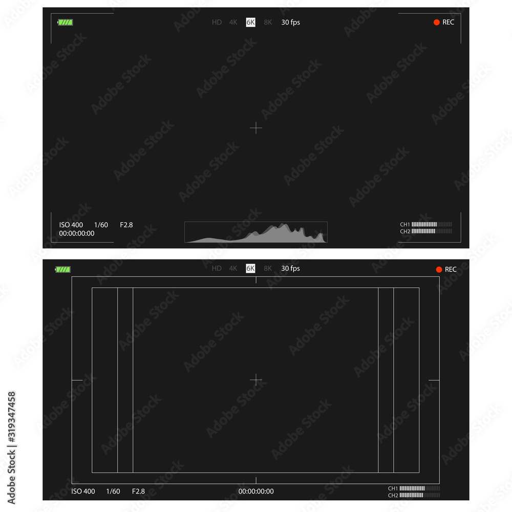 Set of digital camera viewfinders. Interfaces with point of focus ...