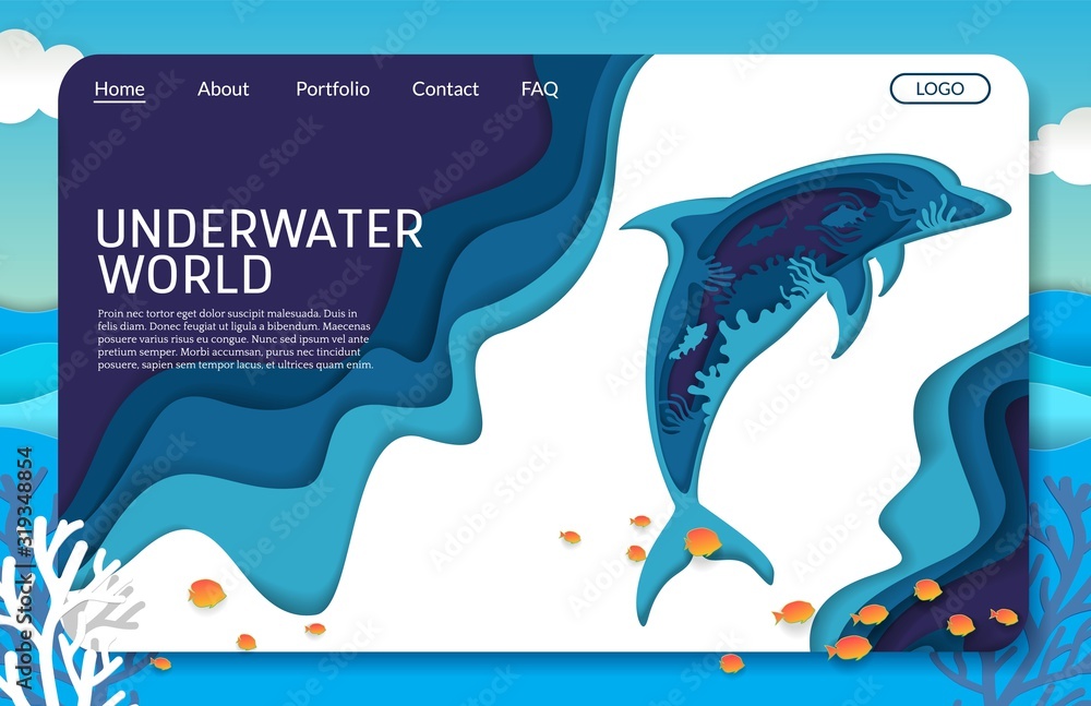 Underwater world vector website landing page design template Stock ...