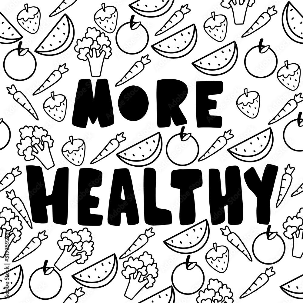 Typography Slogan More Healthy. Calligraphy Text. Hand Drawn Lettering ...