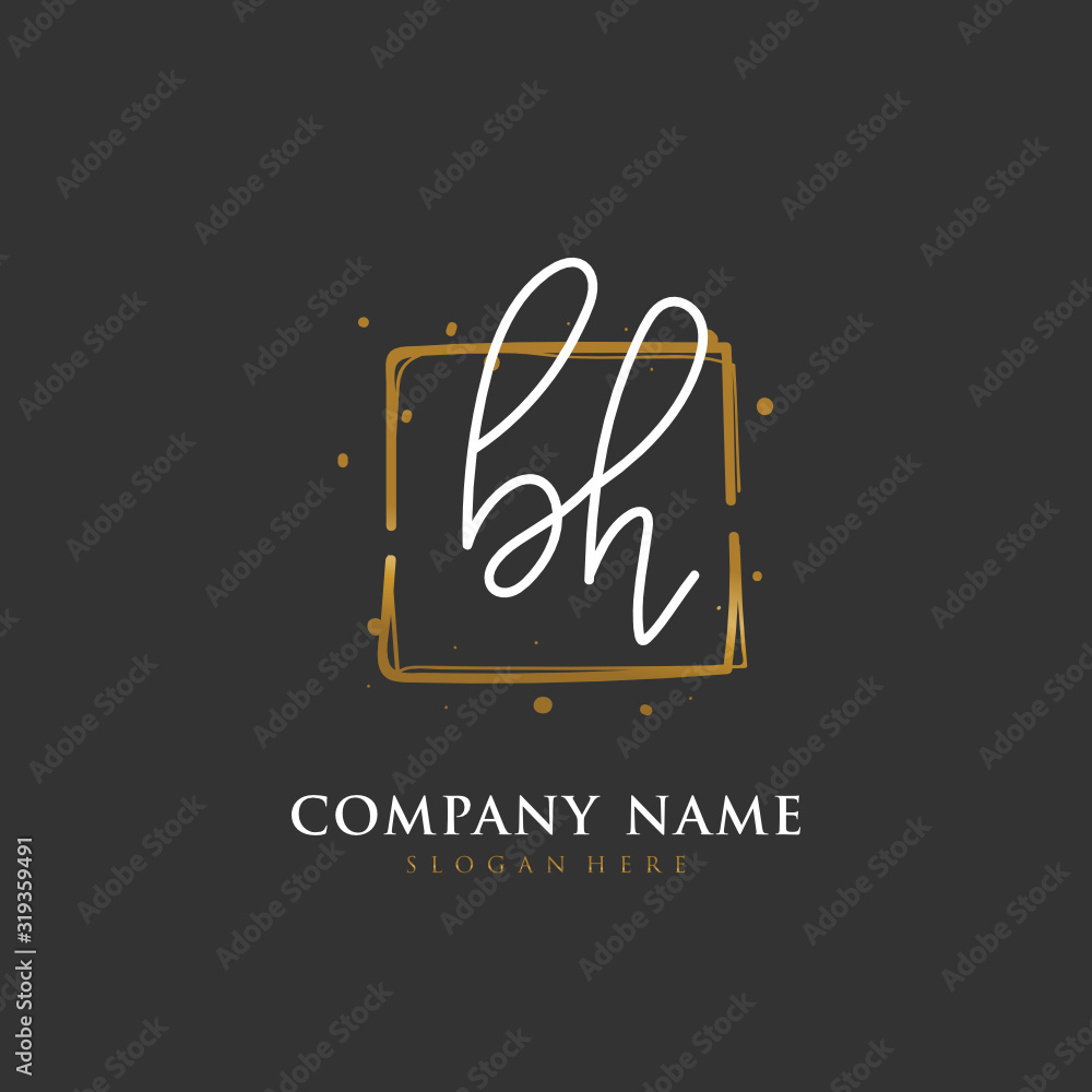 Handwritten initial letter B H BH for identity and logo. Vector logo ...