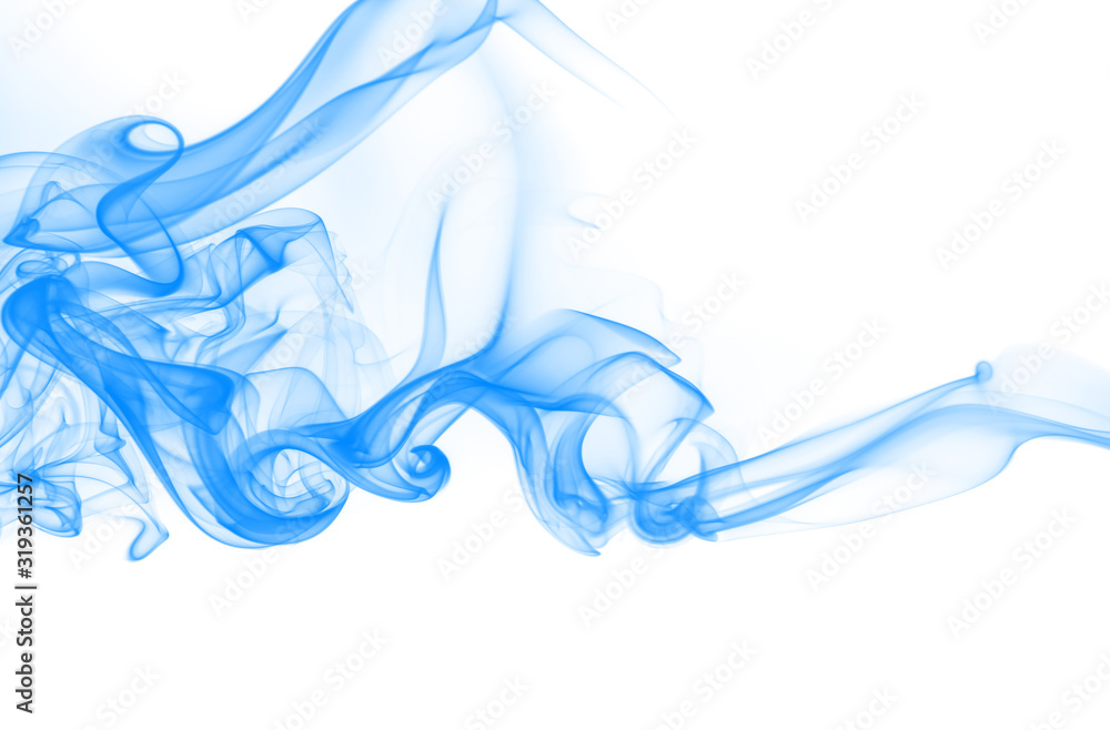 Blue smoke abstract on white background for design. blue ink water ...