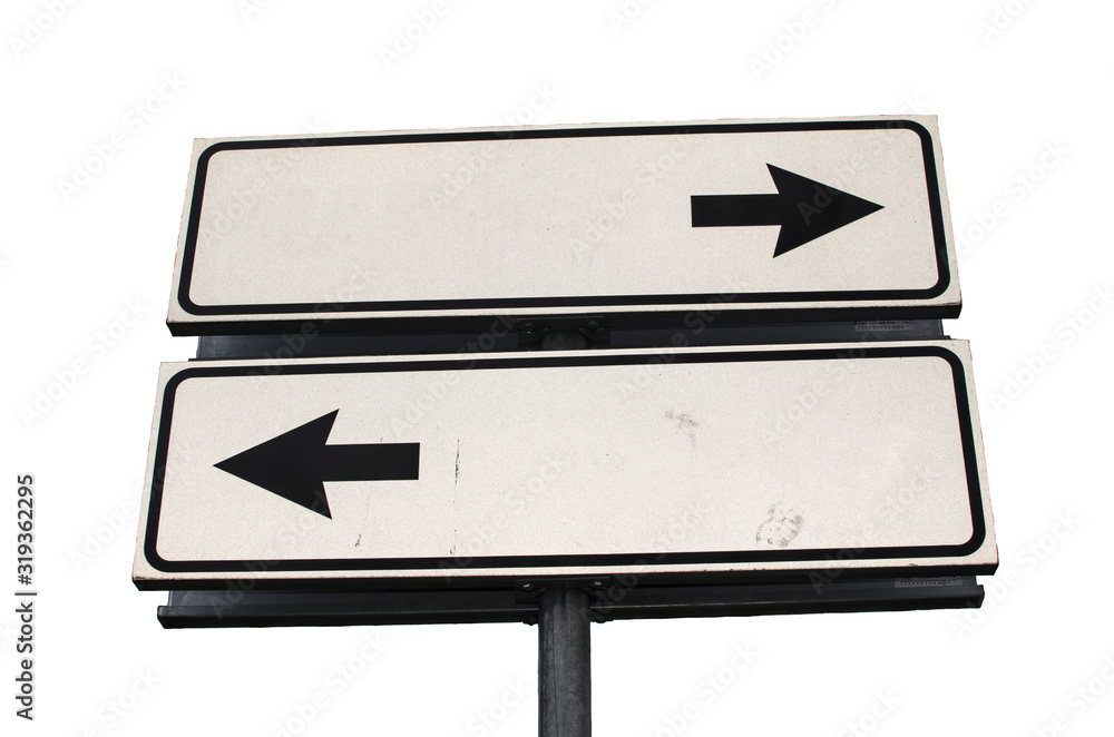 Crossroads Road Sign, Two Arrow on white background, Isolated. Two way ...