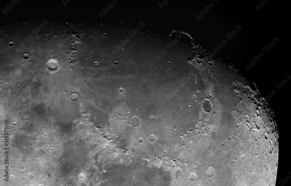 Astronomical photograph of the moon. Lunar surface through a telescope ...