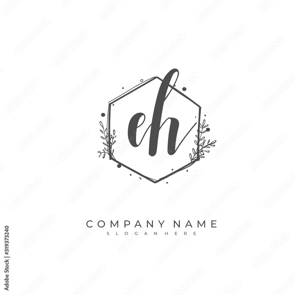 Handwritten initial letter E H EH for identity and logo. Vector logo ...