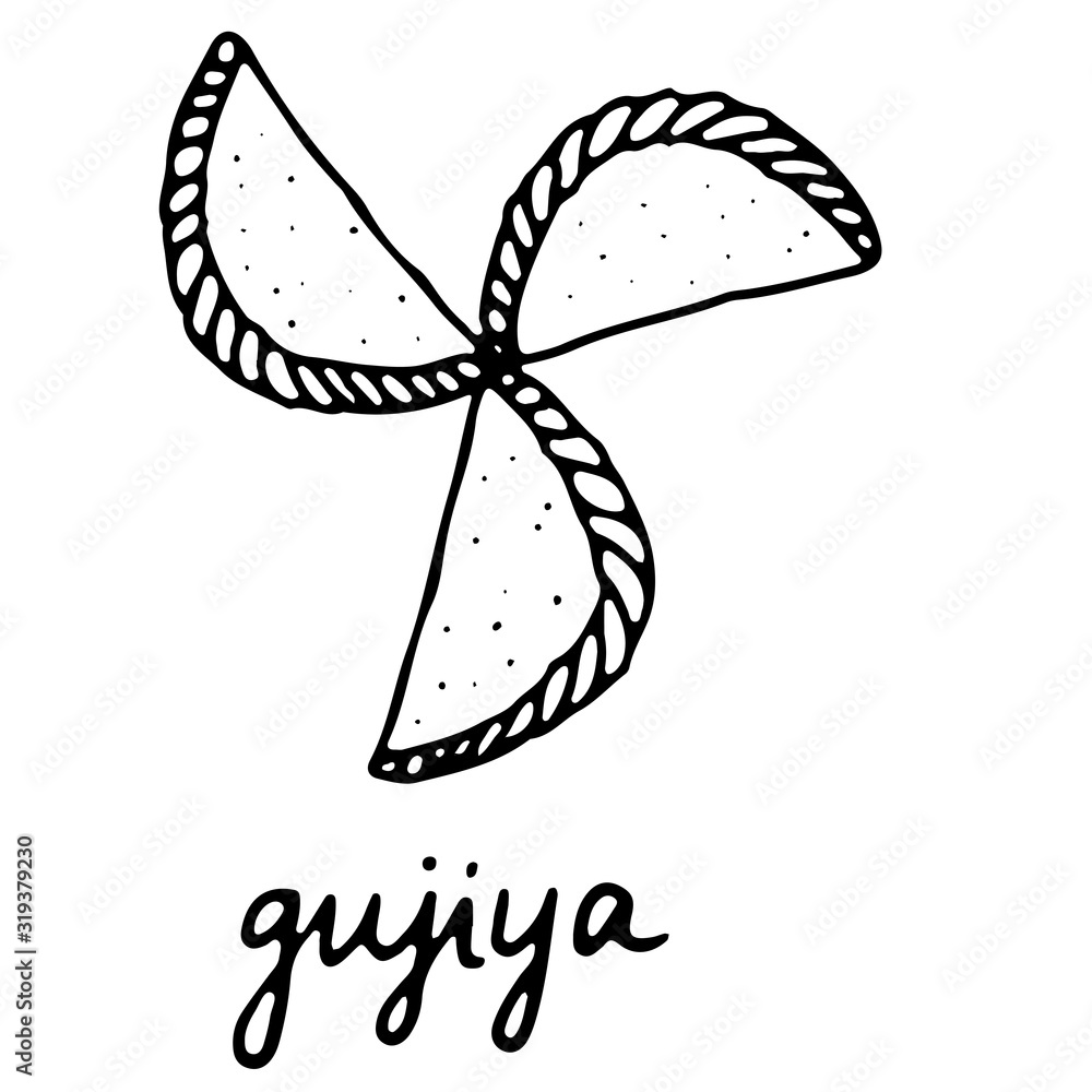 Hand drawn isolated traditional indian food icon. Black outline ...