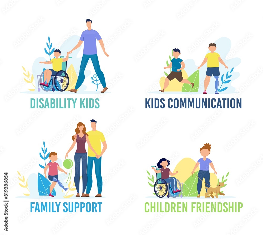 Disabled Children Communication, Friendship and Support Trendy Flat ...