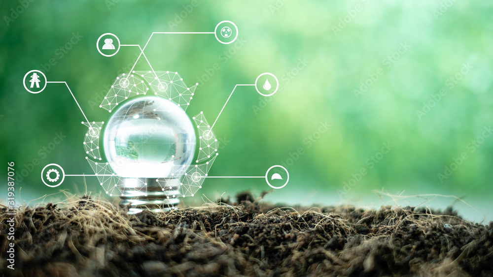 Connecting dots lines shape Recycle environment Icons over Crystal ...