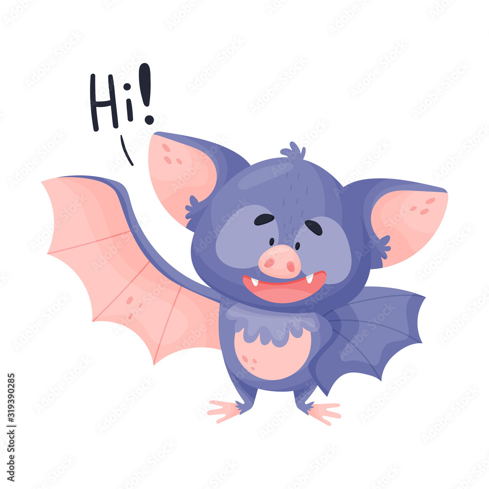Cute Bat Character Waving Wing and Saying Hi Vector Illustration Stock ...