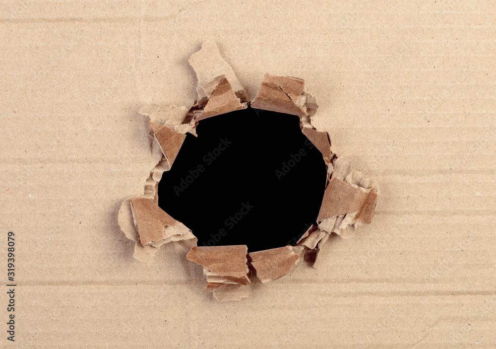 Ripped hole in cardboard package with clipping path Stock Photo | Adobe ...