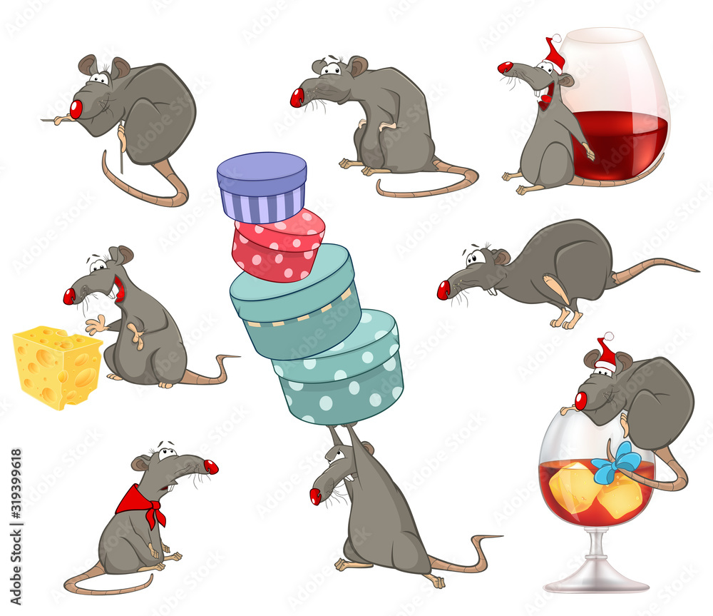 Vector Set Illustration of Cute Cartoon Character Rat for you Design ...