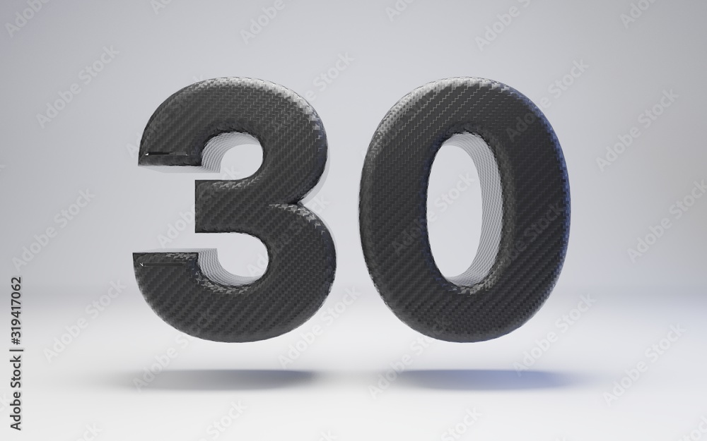 Black carbon fiber number 30 isolated on white. 3D rendered black ...