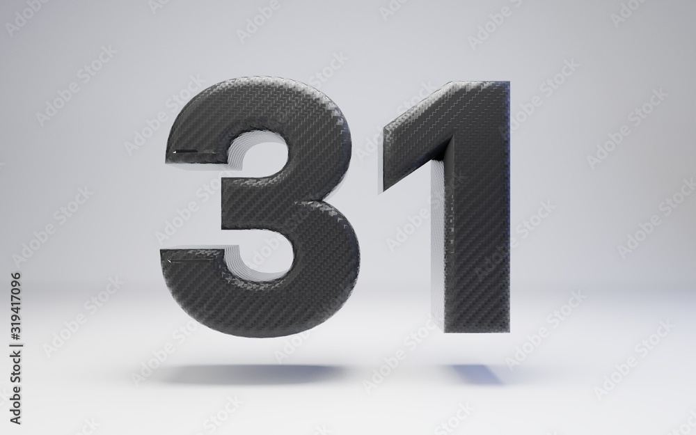 Black carbon fiber number 31 isolated on white. 3D rendered black ...