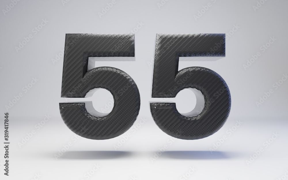 Black carbon fiber number 55 isolated on white. 3D rendered black ...