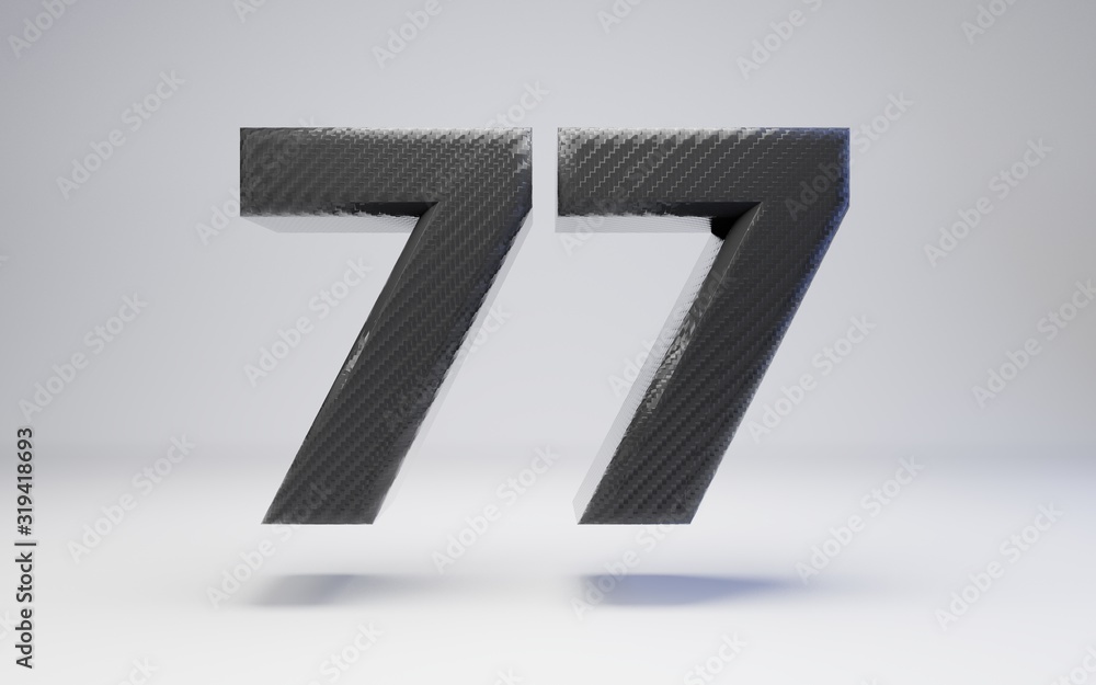 Black carbon fiber number 77 isolated on white. 3D rendered black ...